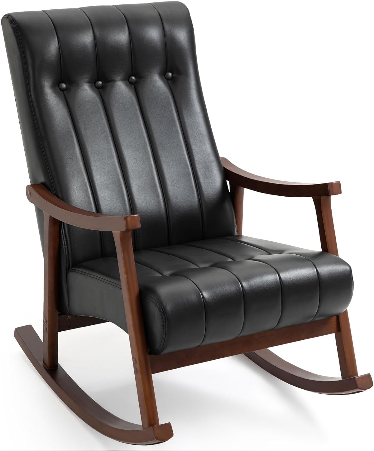 Jumpeak Upholstered Rocking Chair with PU Leather Padded Seat ...