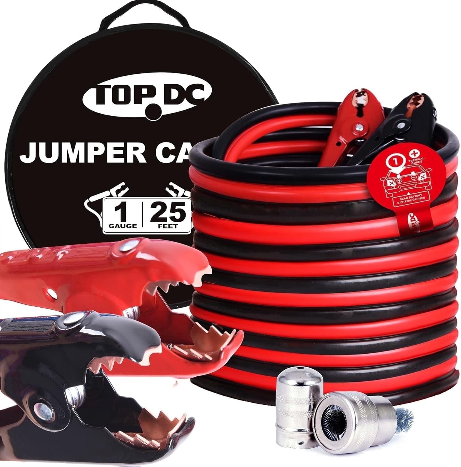Jumper Cables Heavy Duty Automotive Booster 1 Gauge 25 Feet for Car SUV ...