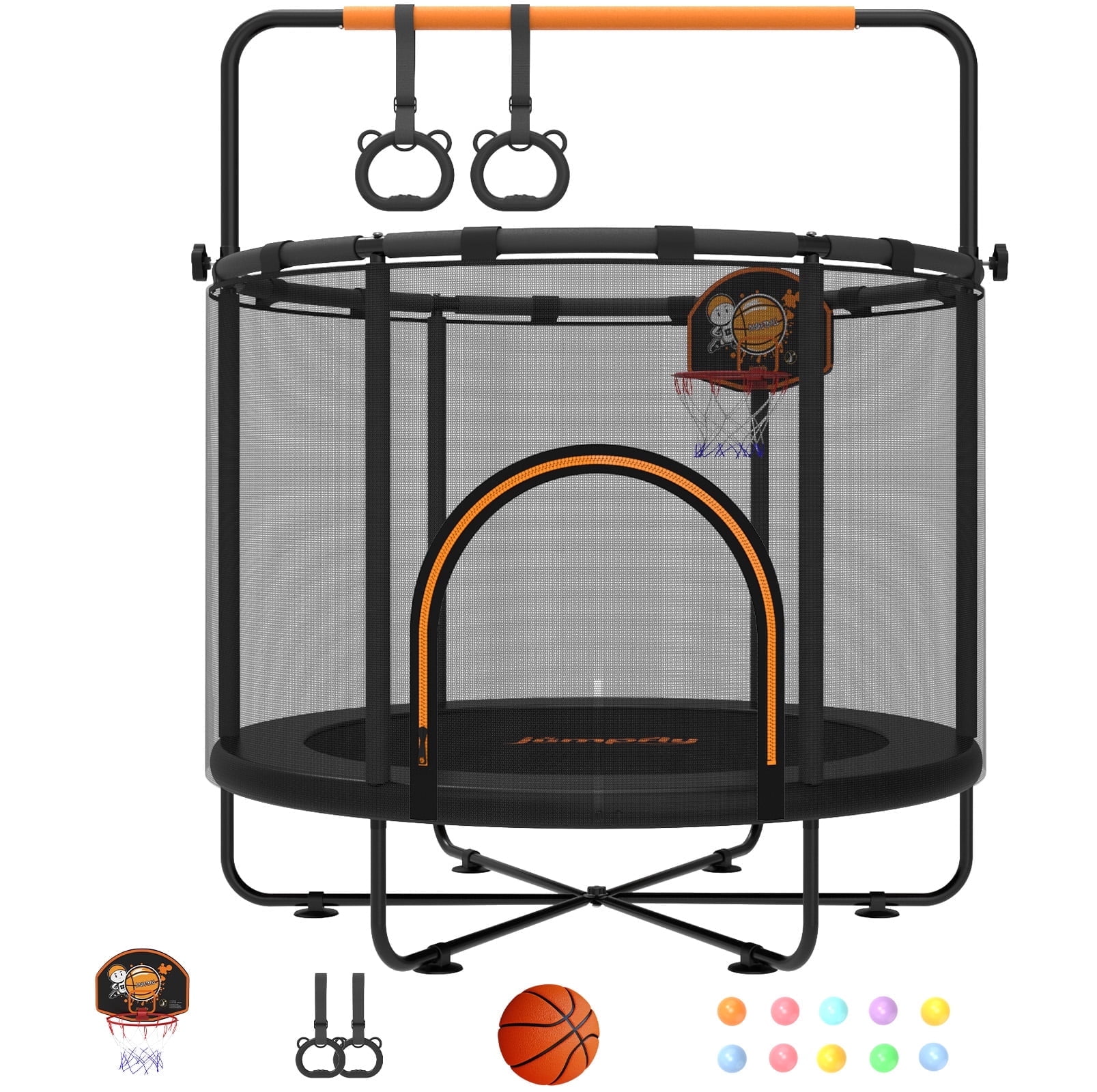 Jumpfly 5FT Mini Round Trampoline for Kids with Basketball Hoop ...