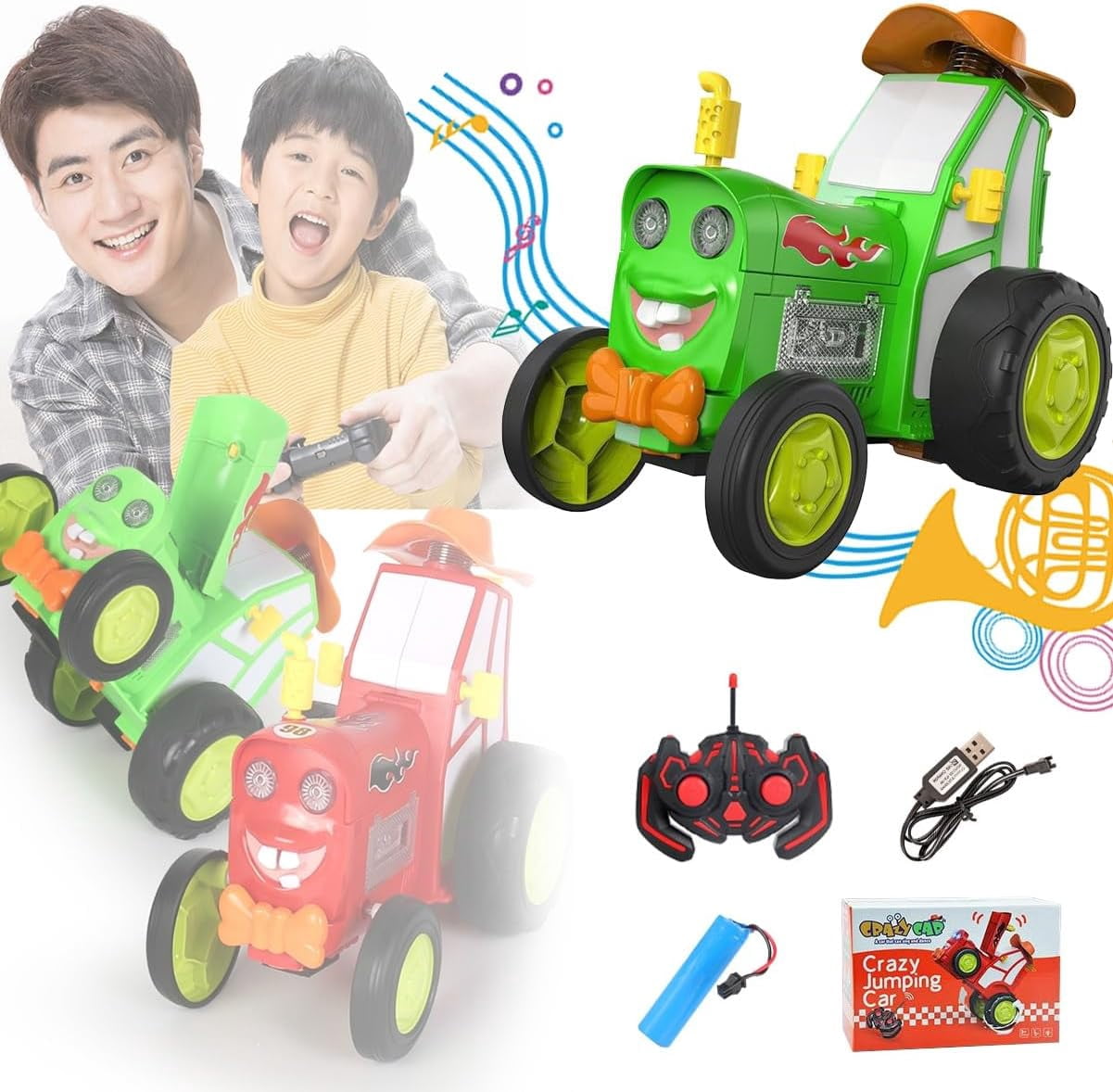 Jumpfury Stunt Car with Lights & Music, Crazy Jumping Car Toys ...