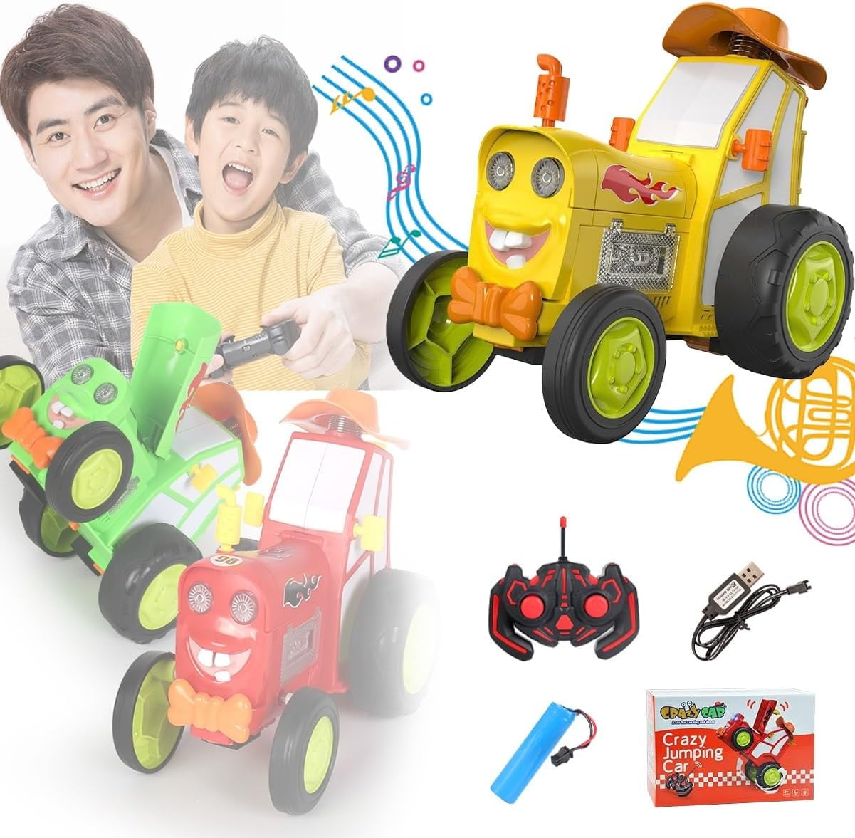 Jumpfury Stunt Car with Lights & Music, Crazy Jumping Car Toys ...