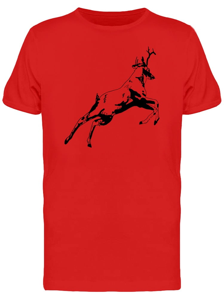 Jumping Deer Ink Art T-Shirt Men -Image by Shutterstock, Male Large ...