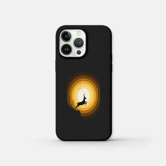 Jumping Deer Sunset Phone Case Minimal Wildlife Art for iPhone 17 ...