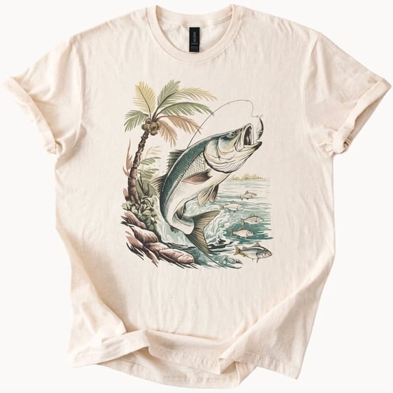 Jumping Fish Palm Tree Graphic T Shirt Ocean Sea Nature Tee - Walmart.com