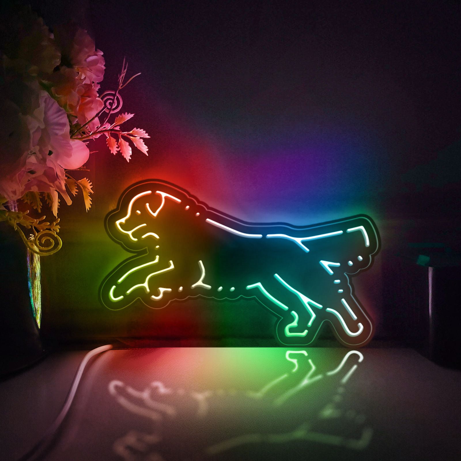 Jumping Golden Retriever Led Light Box, Dimmable Neon-Like Light Signs ...