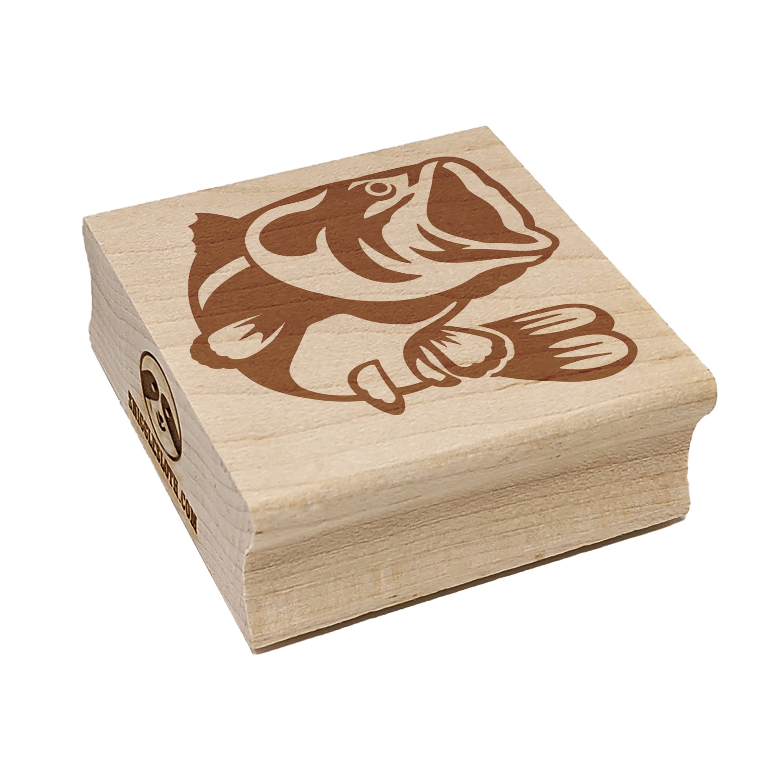 Jumping Largemouth Bass Fish Square Rubber Stamp Stamping Scrapbooking ...