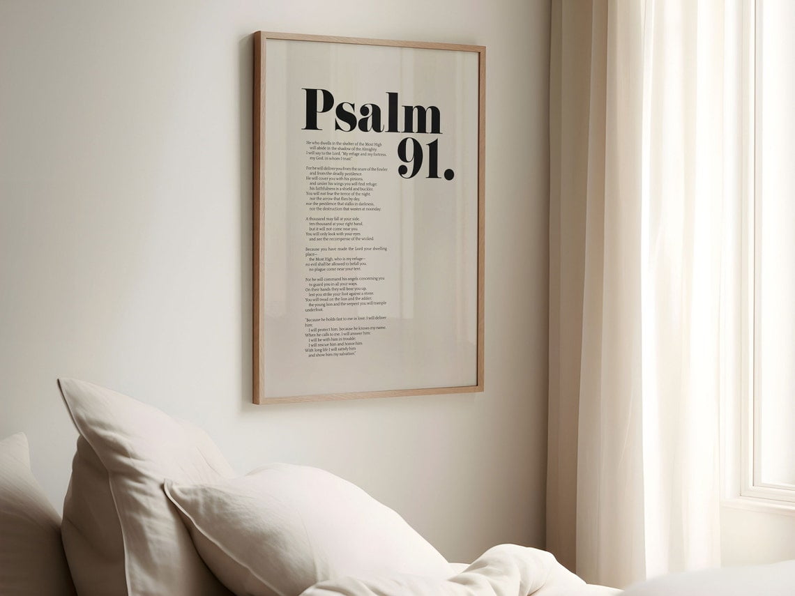Psalm 91 Bible Verse Wall Art, Christian Modern Scripture Poster, Bold ...