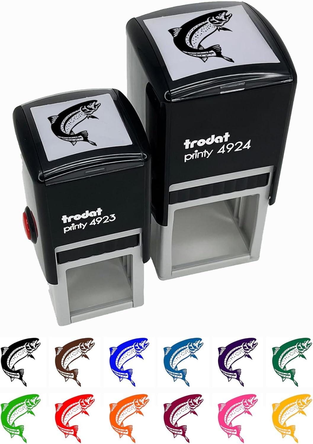 Jumping Rainbow Trout Fish Self-Inking Rubber Stamp Ink Stamper - 1-1/2 ...