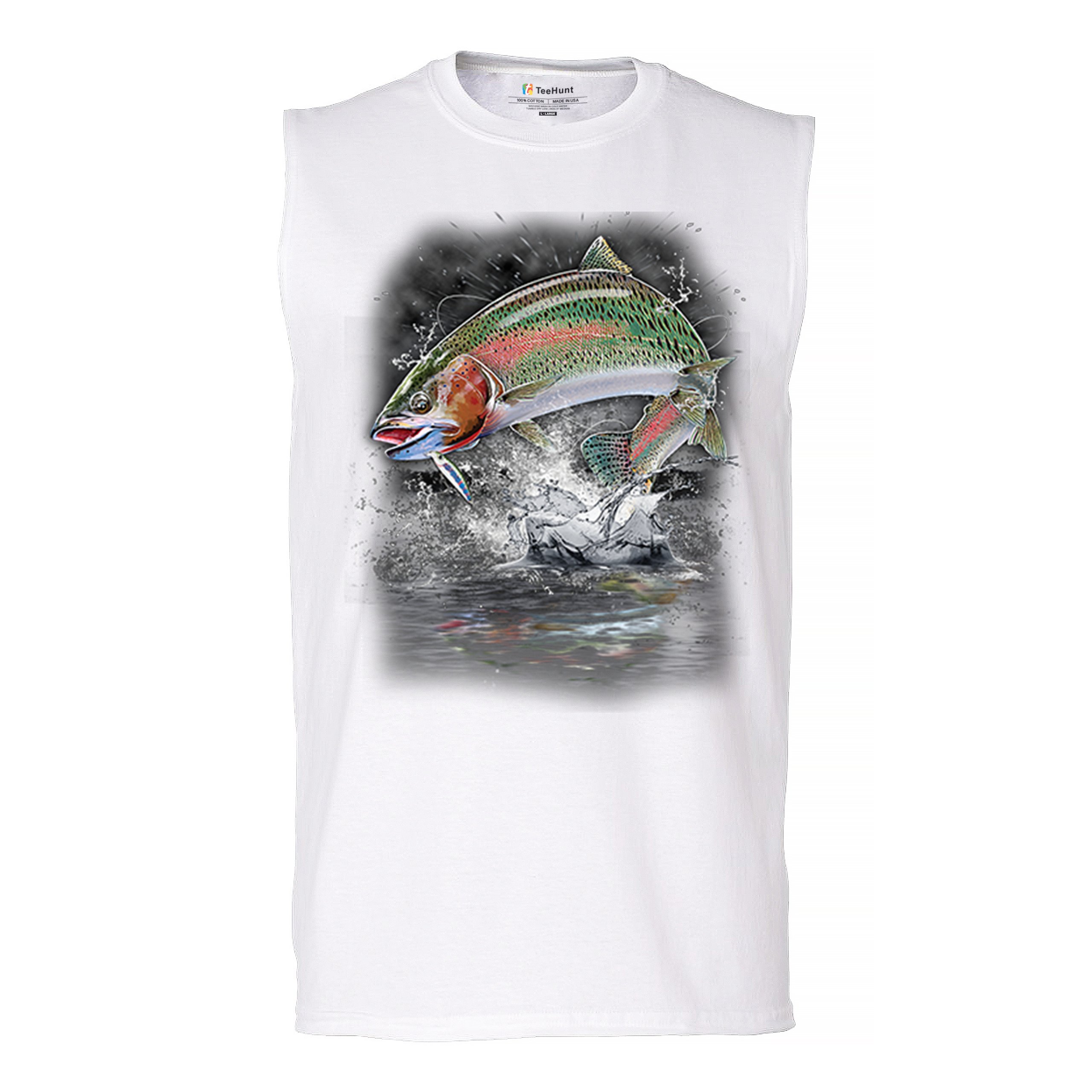 Jumping Rainbow Trout Muscle Shirt Freshwater Fish Fly Fishing Lover ...