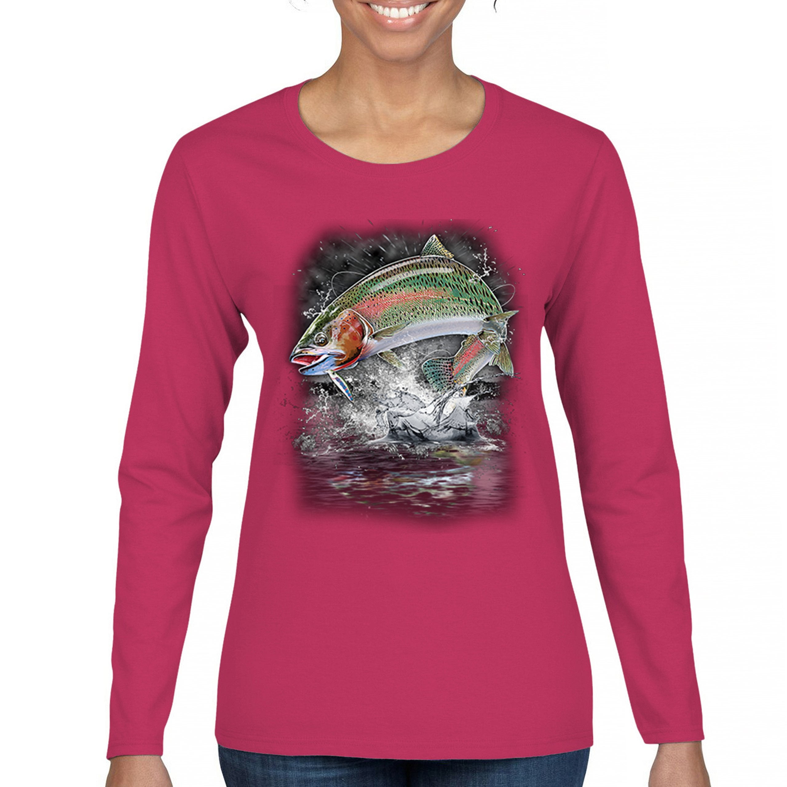 Jumping Rainbow Trout Women's Long Sleeve T-shirt Freshwater Fish Fly ...