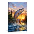Jumping Trout Sunset Rustic Fishing River Landscape Vibrant Lake House ...