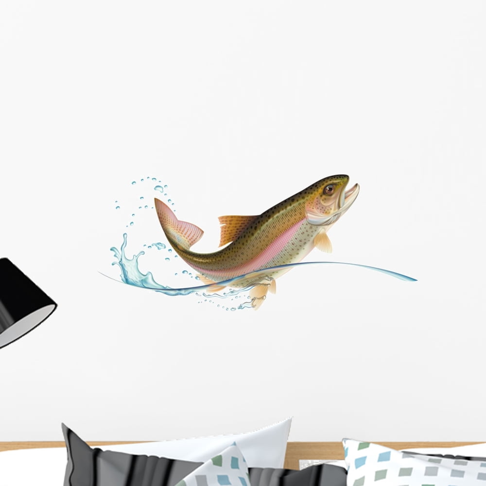 Jumping Trout Wall Decal by Wallmonkeys Peel and Stick Graphic (24 in W ...
