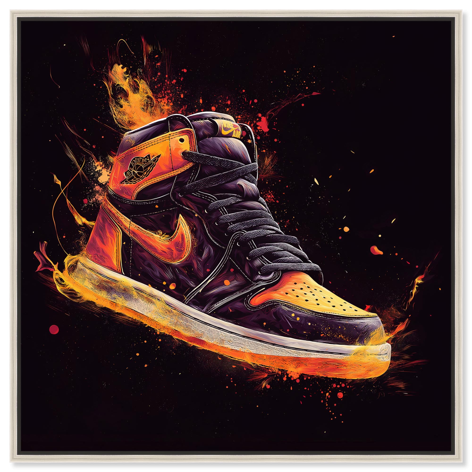 Jumpman on Fire II Canvas Sneaker Wall Art by Art Remedy, Silver Frame ...