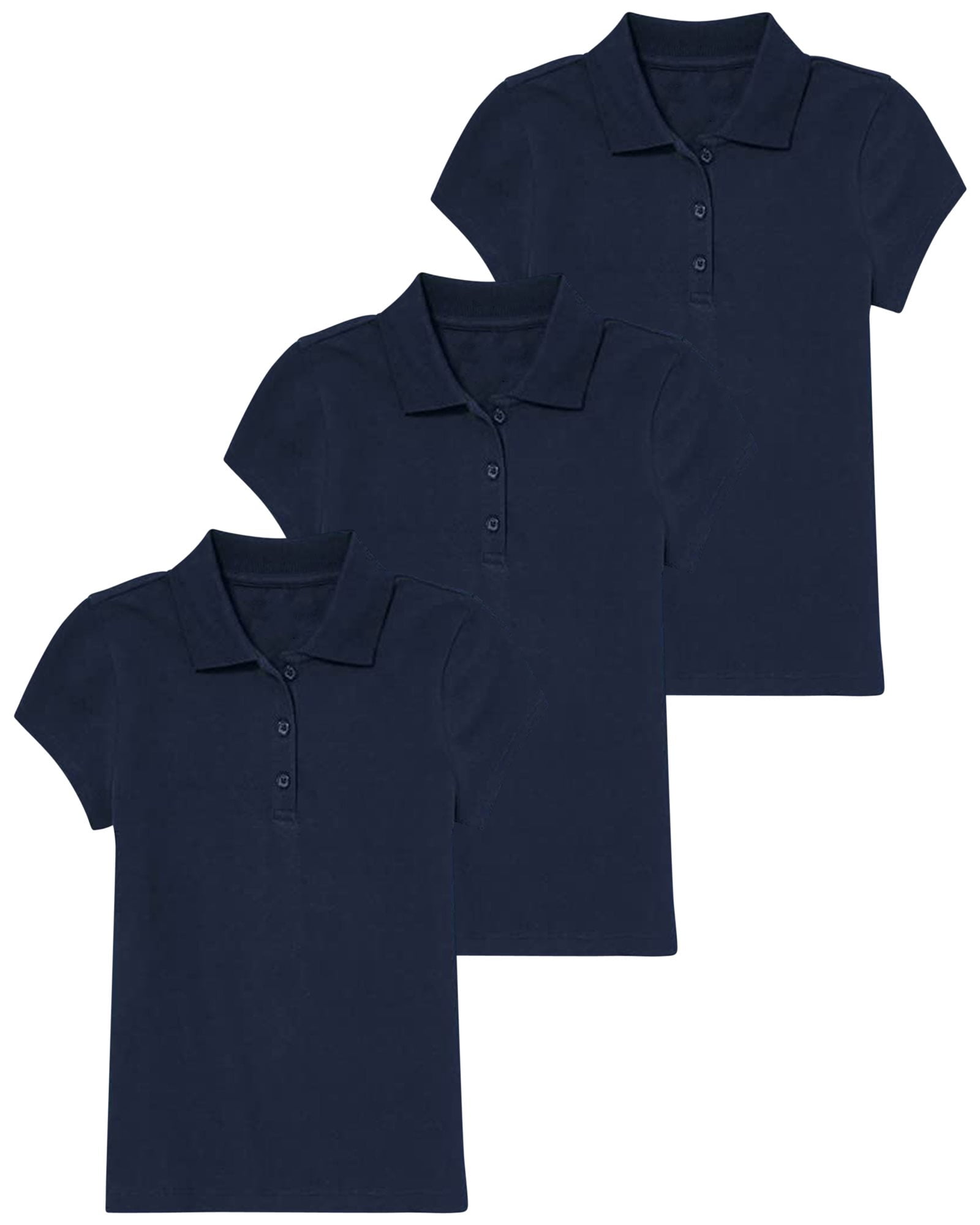 Jumpstart Girls' School Uniform Shirt - 3 Pack Short Sleeve Polo T ...