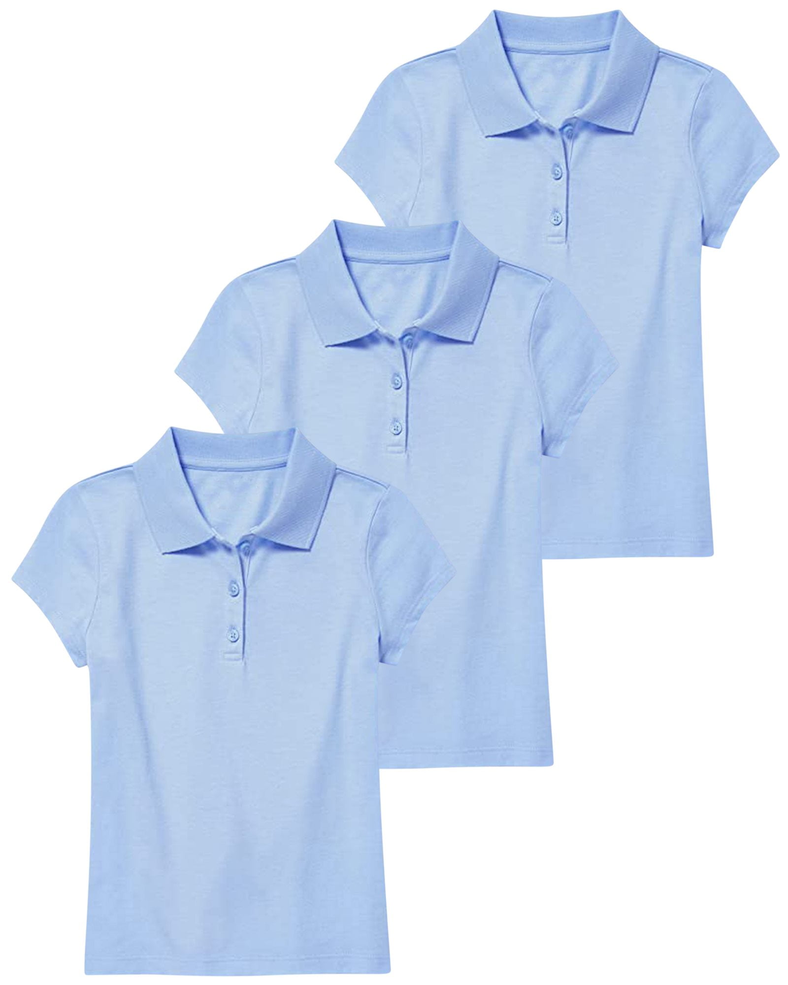 Jumpstart Girls' School Uniform Shirt - 3 Pack Short Sleeve Polo T ...