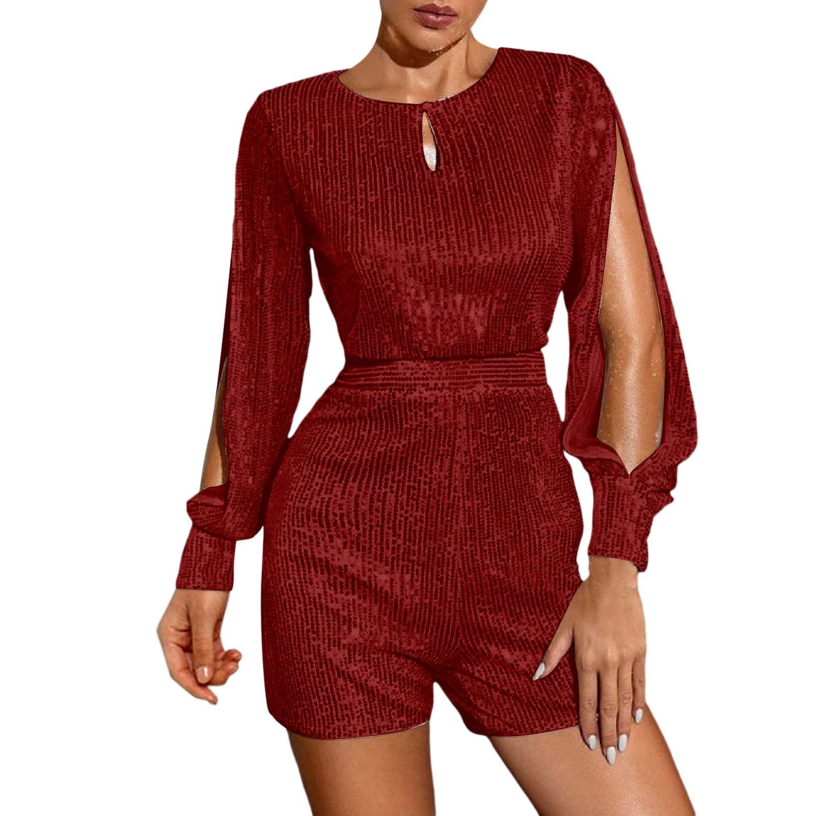 Jumpsuit Fashion Slim Long Sleeve Slit Sequin Jumpsuit Women Jean Jumpsuits Women Wedding