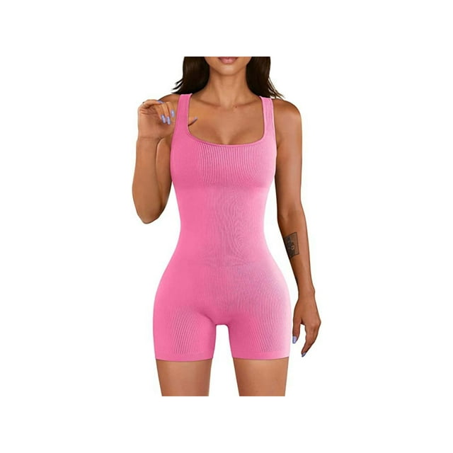 Jumpsuit For Women Sleeveless Yoga Romper Workout Ribbed Square Neck ...