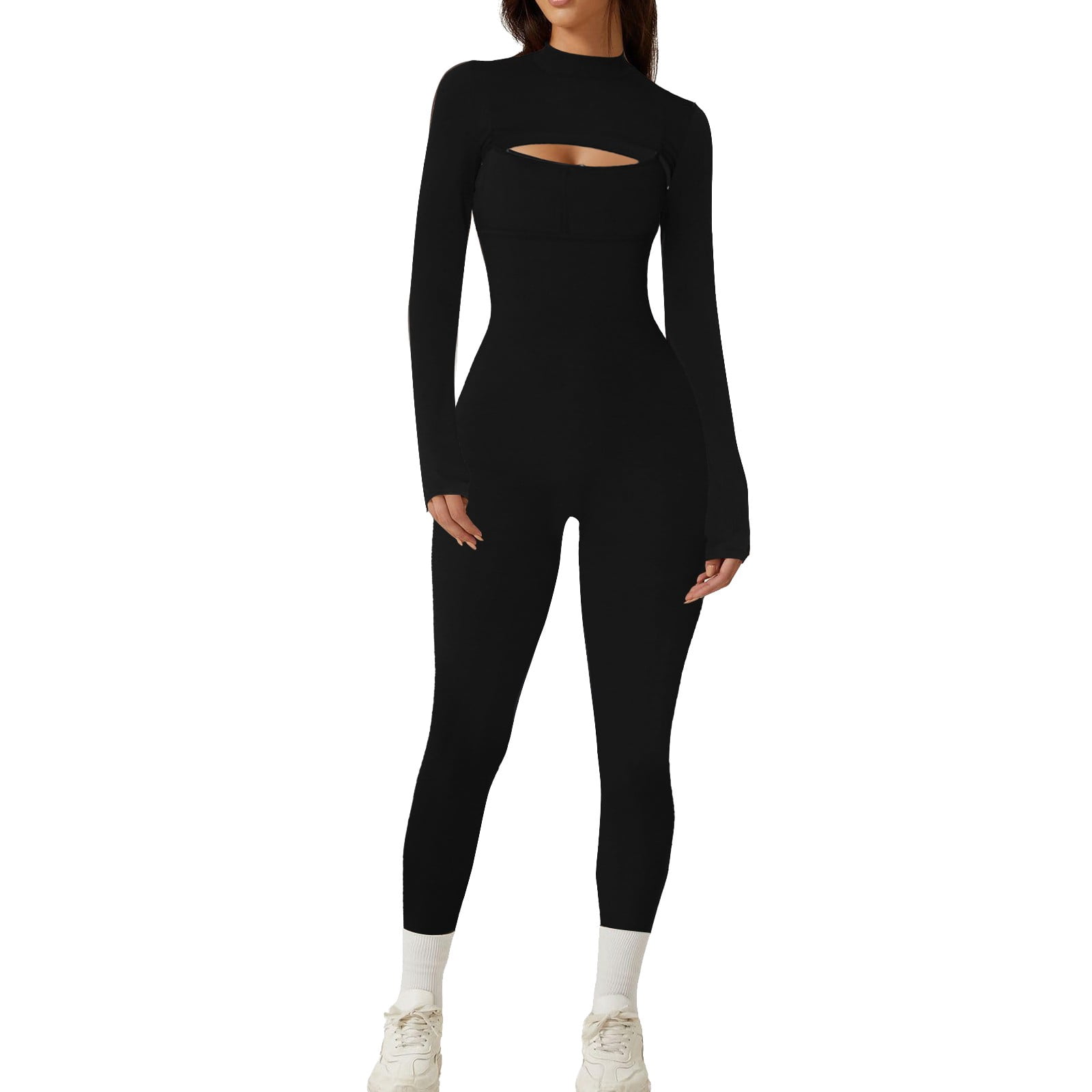 Jumpsuit for Women Pure Color Slim Fashion High Long Sleeve Shawl Sling ...