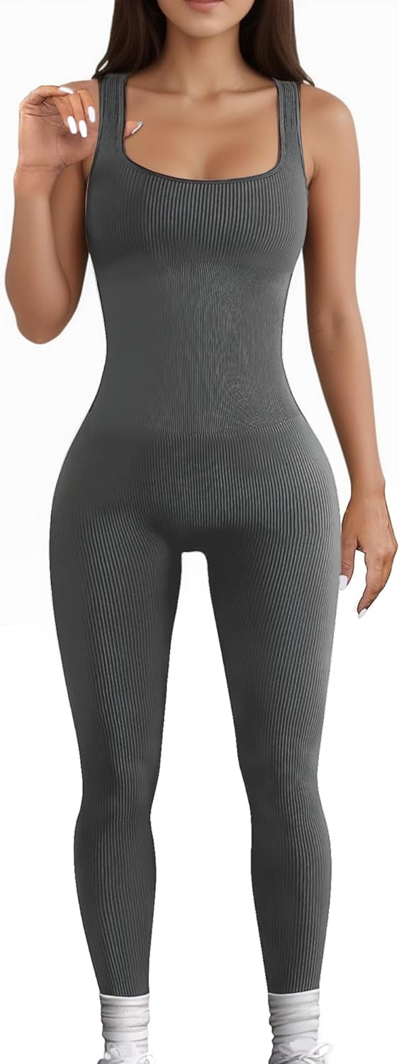 Jumpsuit for Women Workout Seamless Jumpsuits Yoga Ribbed One Piece ...