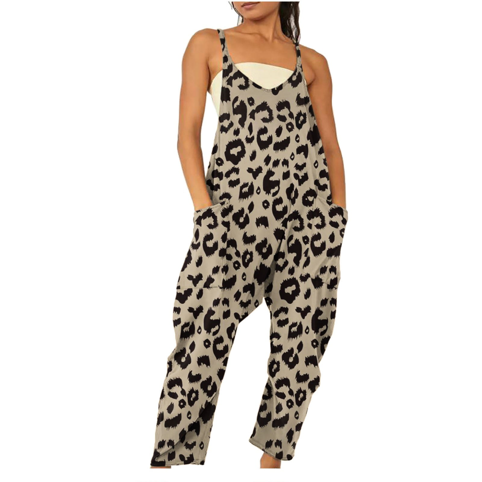 Jumpsuits for Women Casual Printing Leopard Pattern Sleeveless Round ...