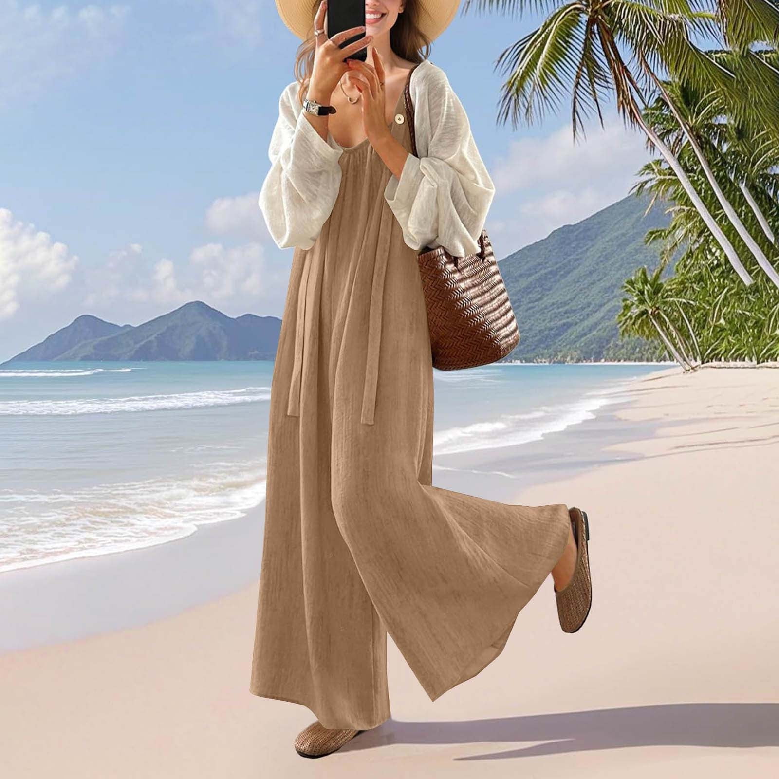 Jumpsuits for Women Casual Sleeveless Adjustable Straps Wide Leg ...