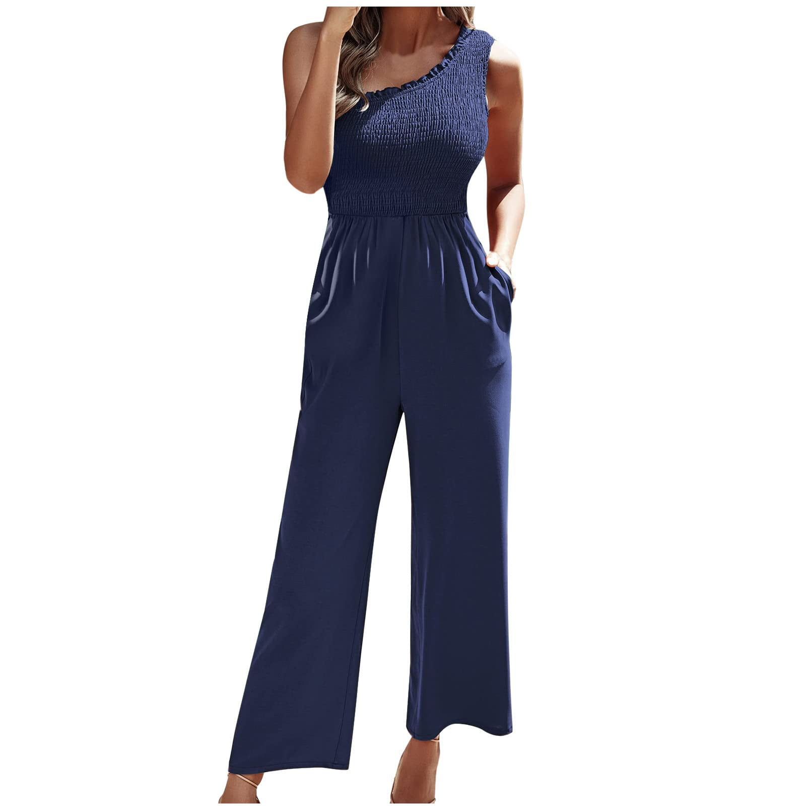 Jumpsuits Women Elegant Summer Wide Leg Jumpsuit with Pockets Ladies ...