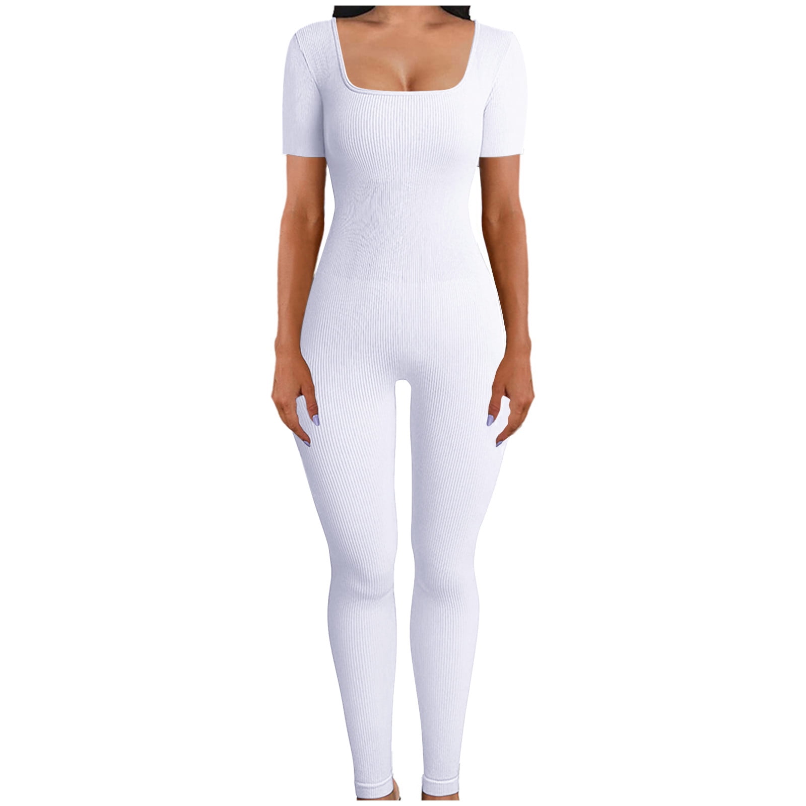 Jumpsuits for Women,Rompers for Women,Threaded Low Neck Short Sleeve ...