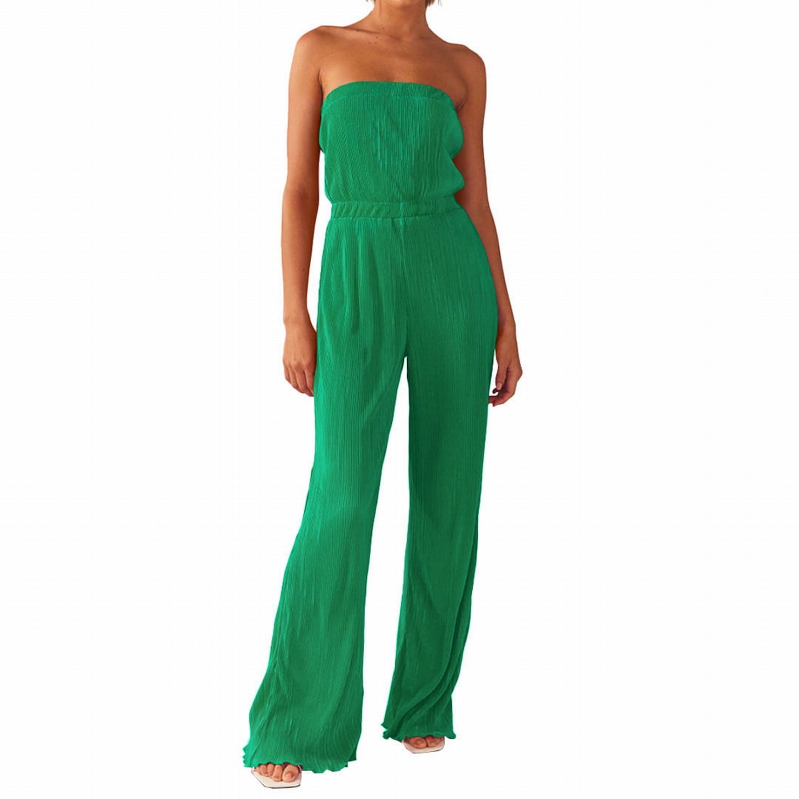 Jumpsuits For Womenwomens Comfortable Pleated Cloth Wrapped Chest Swing Leg Wide Leg Jumpsuit