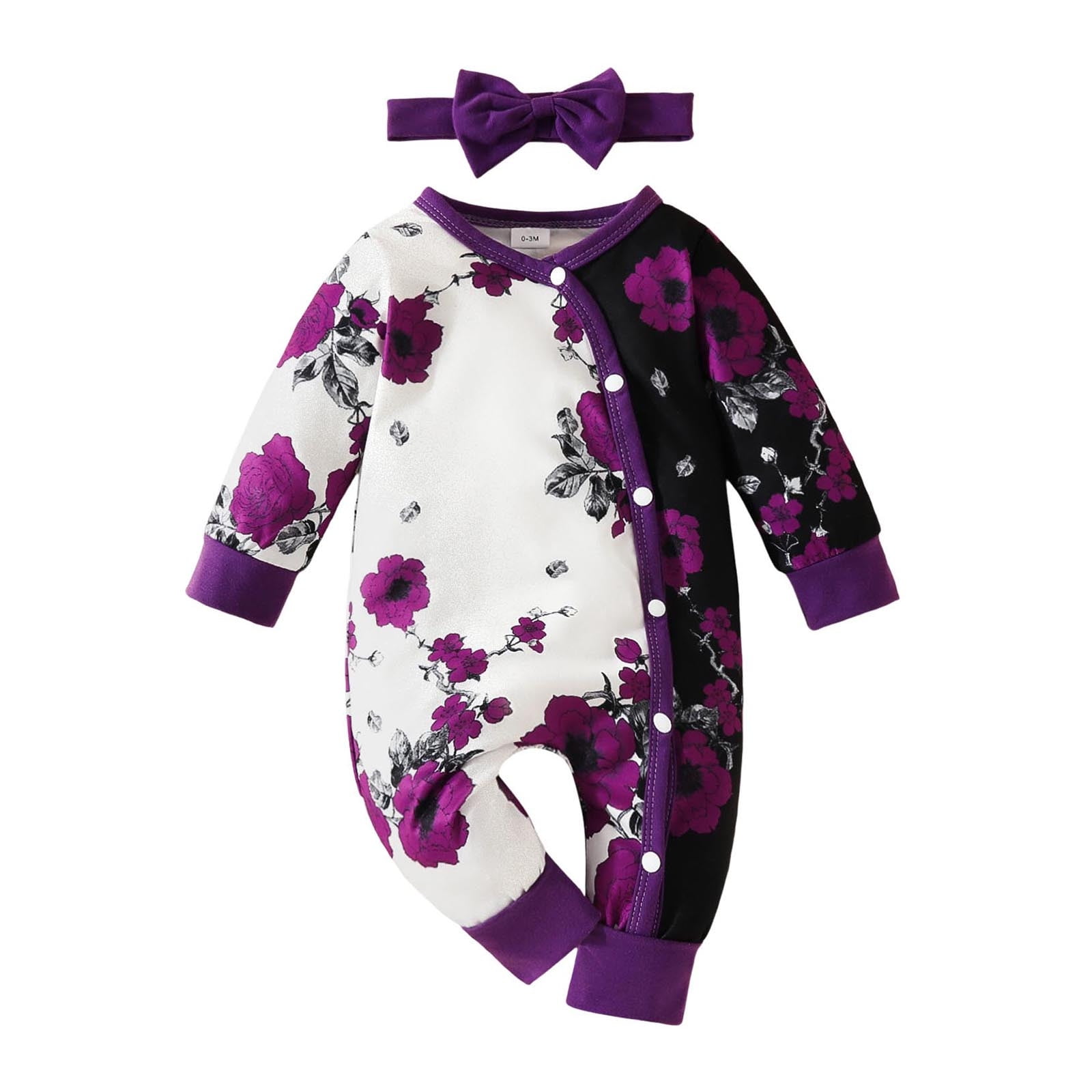 Jumpsuits for Baby Girl Girls Long Sleeve Floral Prints Pullover Romper ...