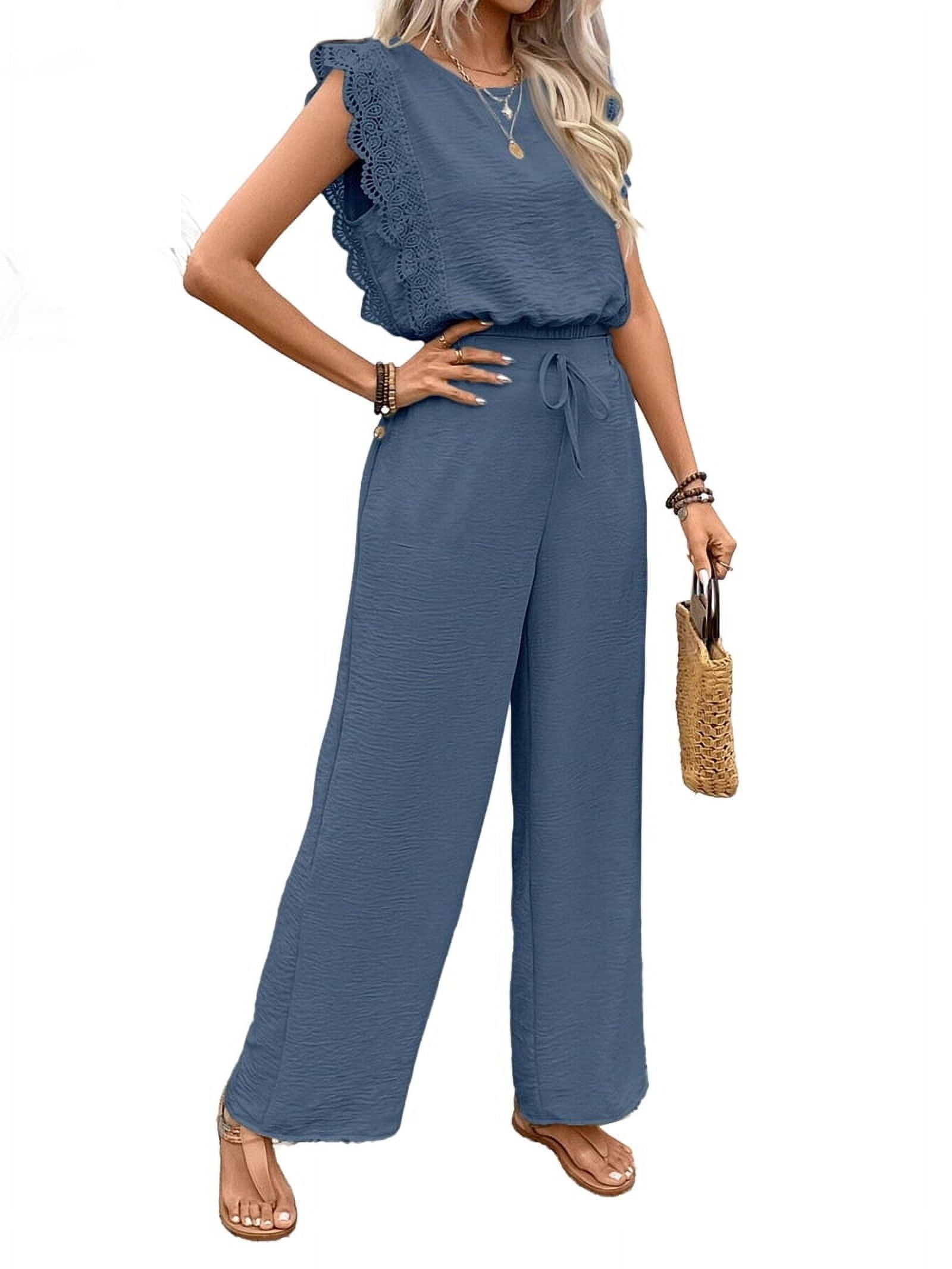 Jumpsuits for Women 2025 Summer Ruffle Sleeves Square Neck Rompers ...