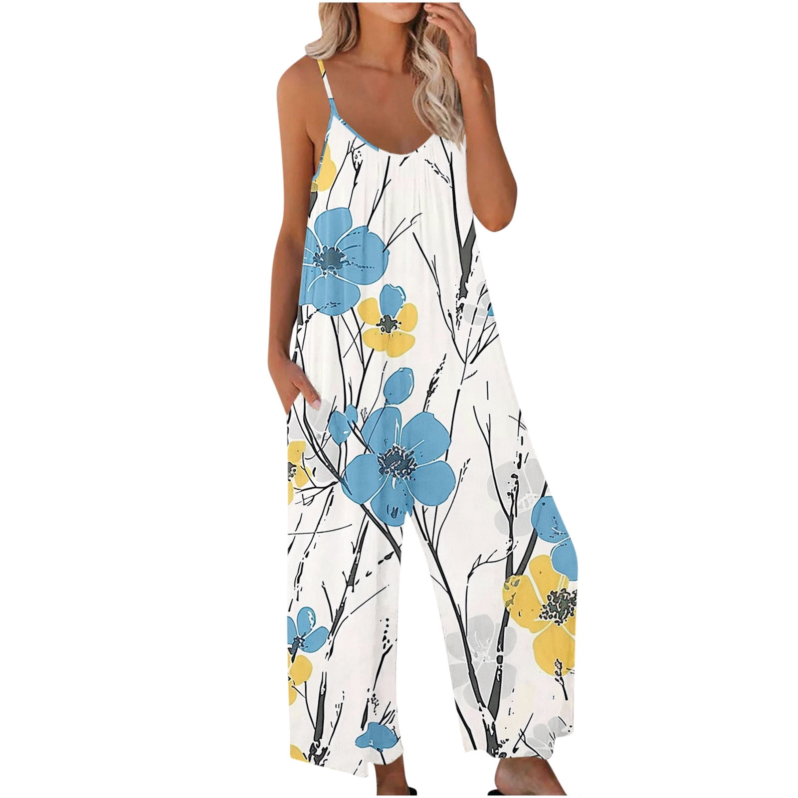 Jumpsuits for Women Casual 2024 Summer Print Rompers Sleeveless Loose ...