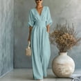 Jumpsuits for Women Dressy Casual Summer V Neck Batwing Sleeve Wide Leg ...