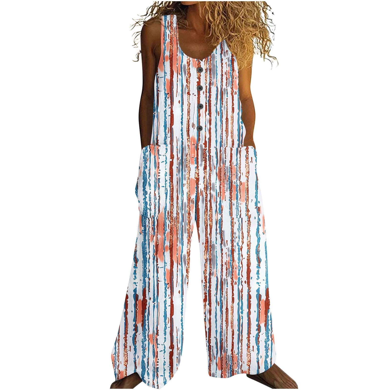 Jumpsuits for Women Summer Sleeveless Floral Print Button Wide Leg ...