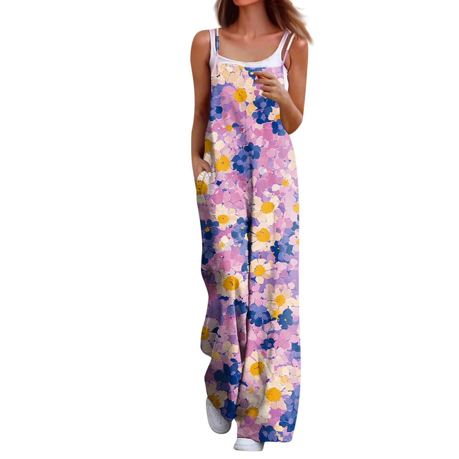 Jumpsuits for Women Wide Leg Floral Print Rompers Summer Comfy Casual ...