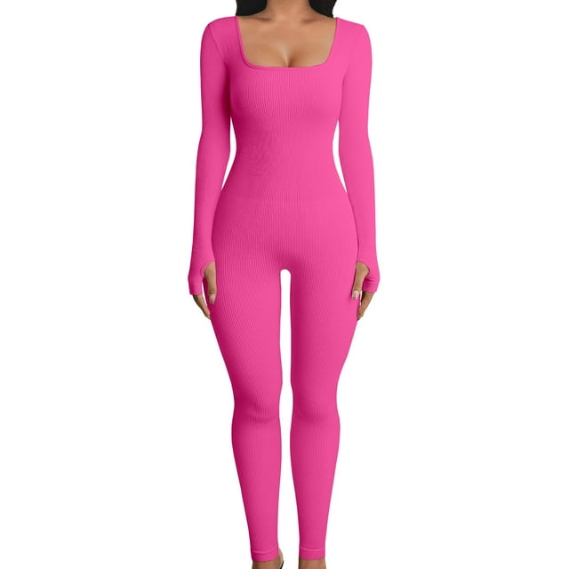 Jumpsuits For Women Yoga Workout Ribbed Long Sleeve Leggings Romper