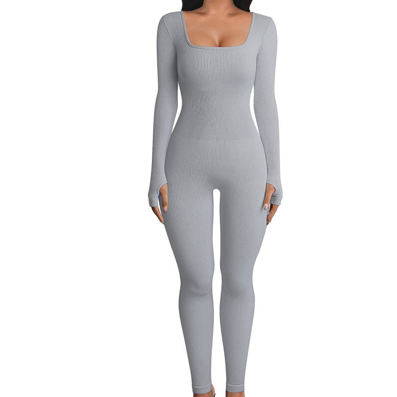 Jumpsuits For Women Yoga Workout Ribbed Long Sleeve Leggings Romper