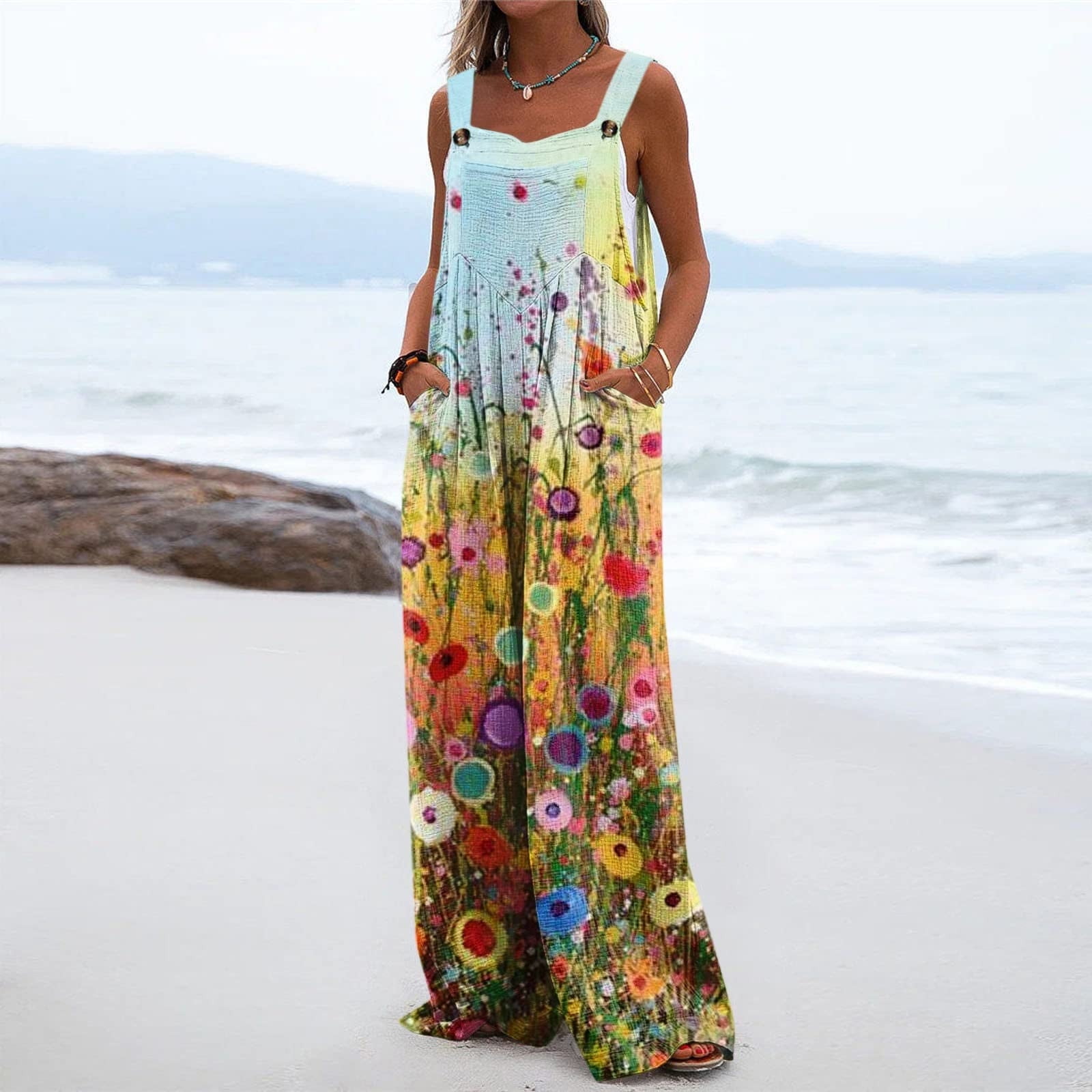 Jumpsuits for Women's Plus Size Dressy Printed Casual Jumpers Button ...