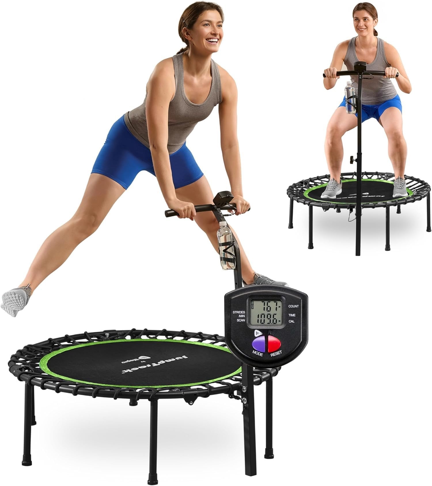 Jumptrack Indoor Rebounder Trampoline for Adults with Handle Bar & Jump ...
