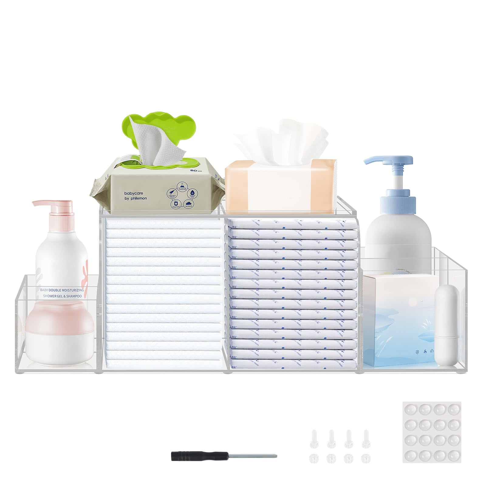 Jumyee Acrylic Diaper Caddy, OIF8 Changing Diaper Table Organizer ...