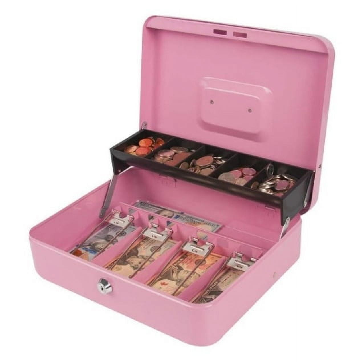 JunMu Locking Cash Box with Lock,XL Large Money Box with Cash Tray,Lock ...