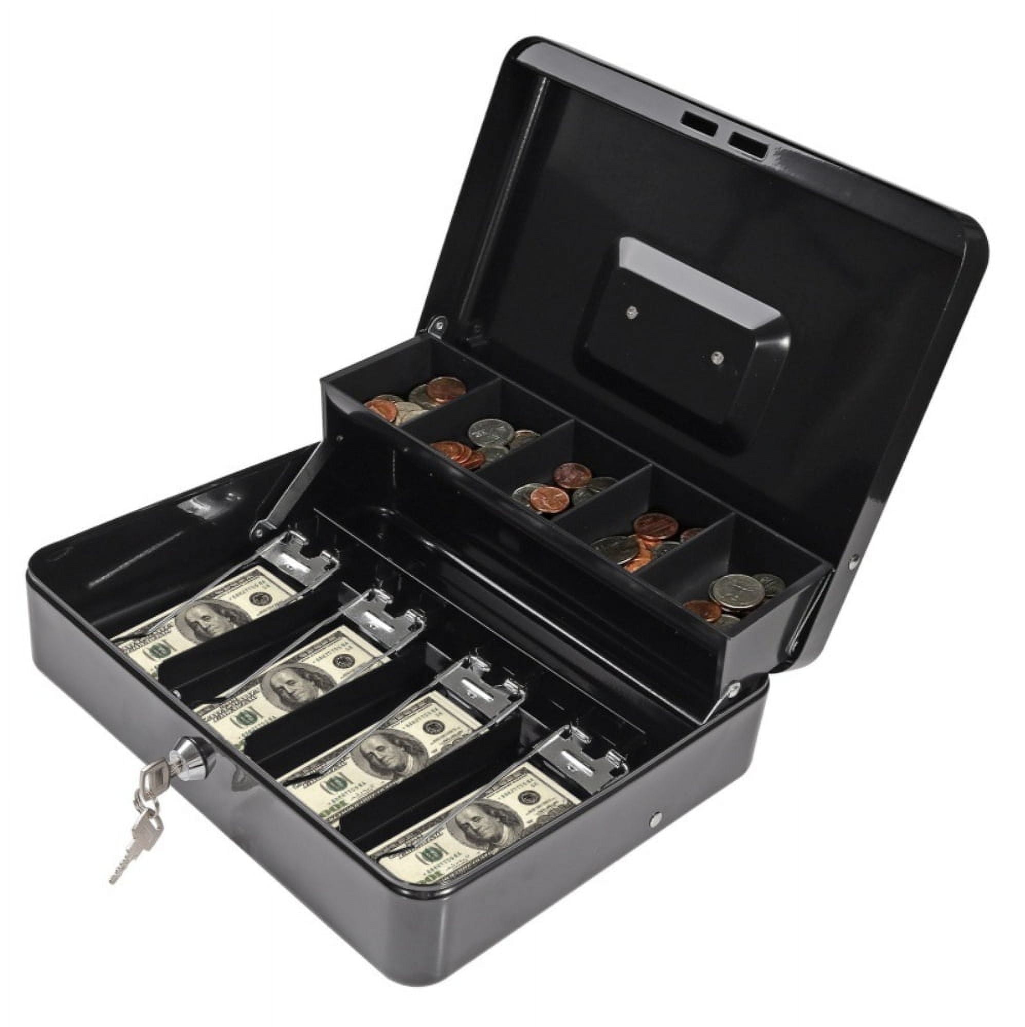 JunMu Locking Cash Box with Lock,XL Large Money Box with Cash Tray,Lock Safe Box with Key,Money ...