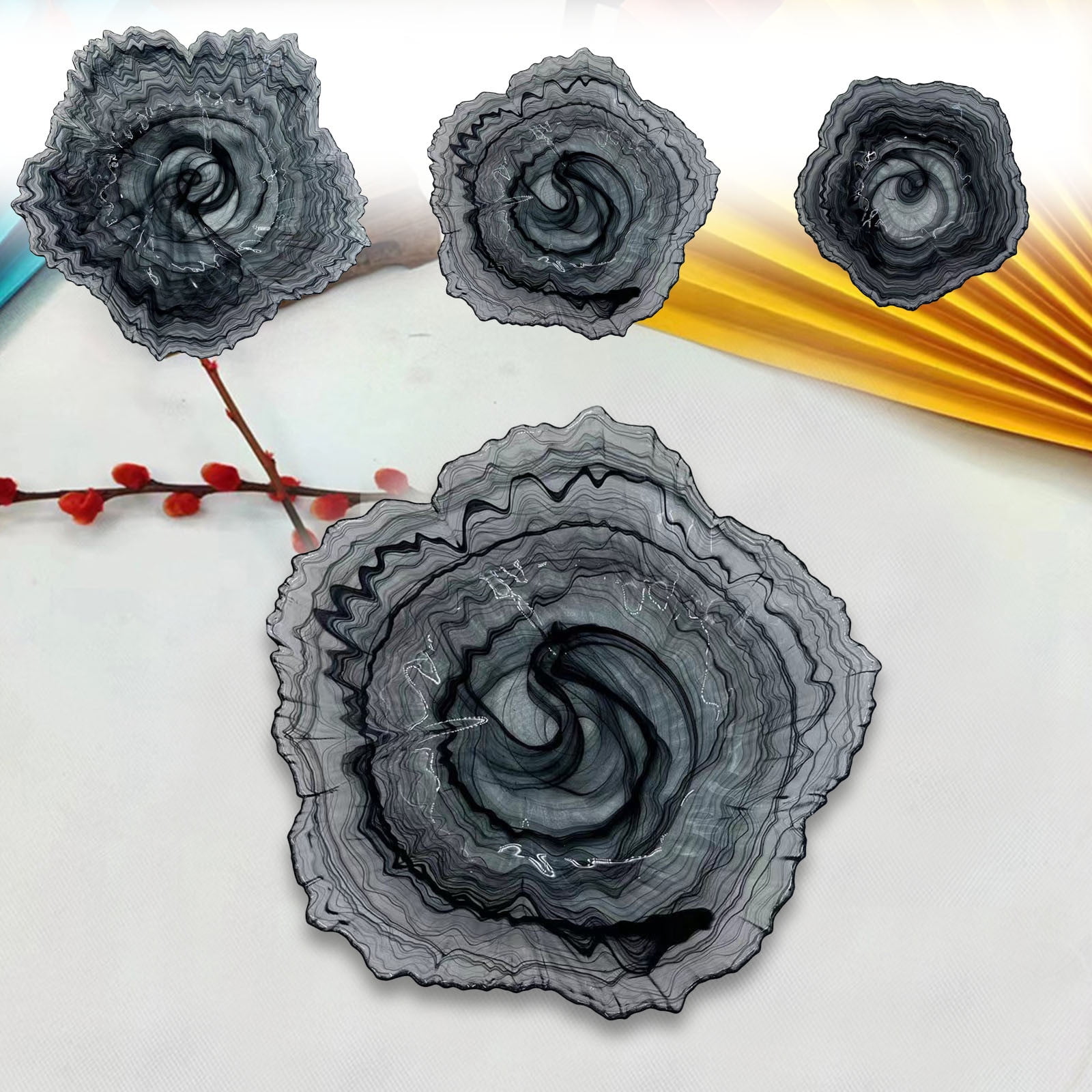 JunYeShi Ink Glass Flower Fruit Tray Irregular Snack Fruit Tray Fruit ...