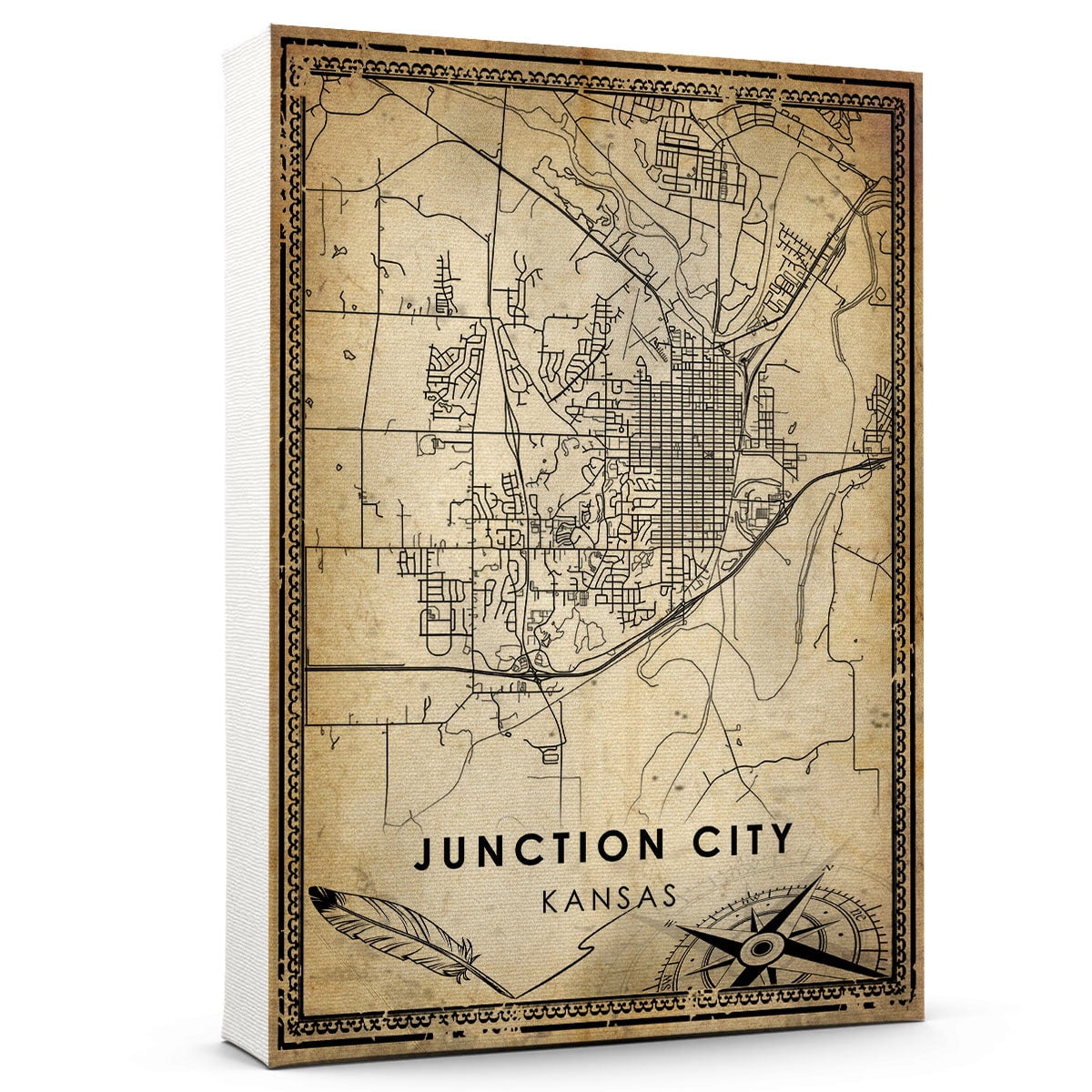 Junction City Vintage Map Prints Canvas, Kansas Map Art Canvas, Canvas ...