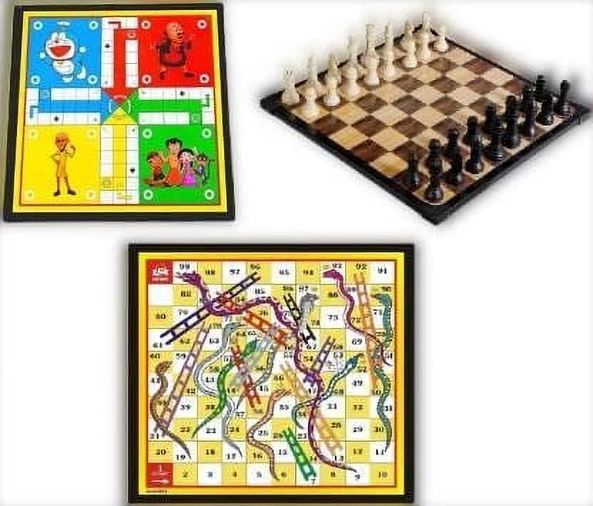 Junction Wooden Ludo + Chess + Snake & Ladders 3 In 1 Combo Of Board Game With Chessmen & Ludo ...