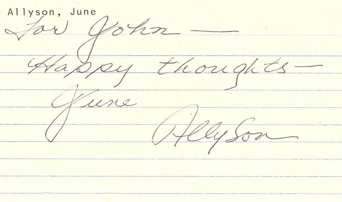 June Allyson Signed Autographed Index Card Legendary Actress JSA ...
