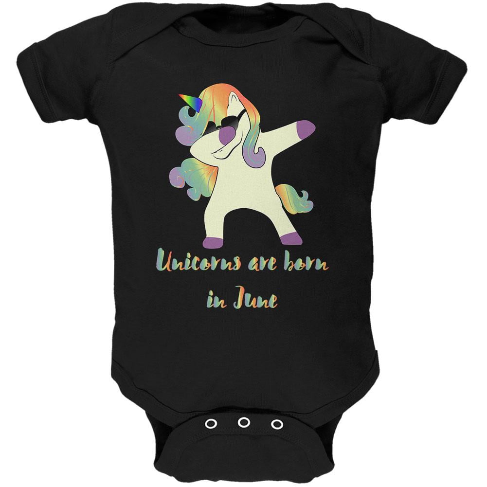 June Birthday Dabbing Unicorn Sunglasses Soft Baby One Piece Black 3-6 ...