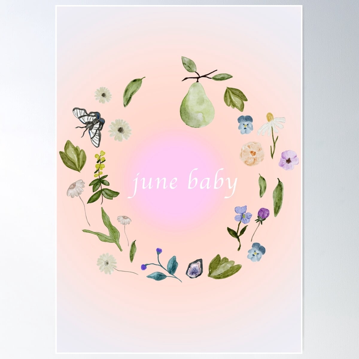 June Birthday - Flower Wreath Poster Wall Art, Modern Wall Decor For ...