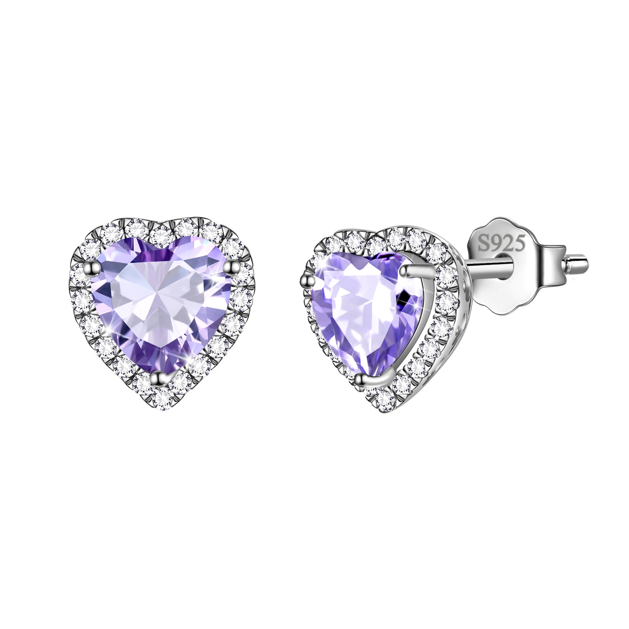 June Birthstone Earrings Women Heart Earrings Alexandrite CZ 925 ...