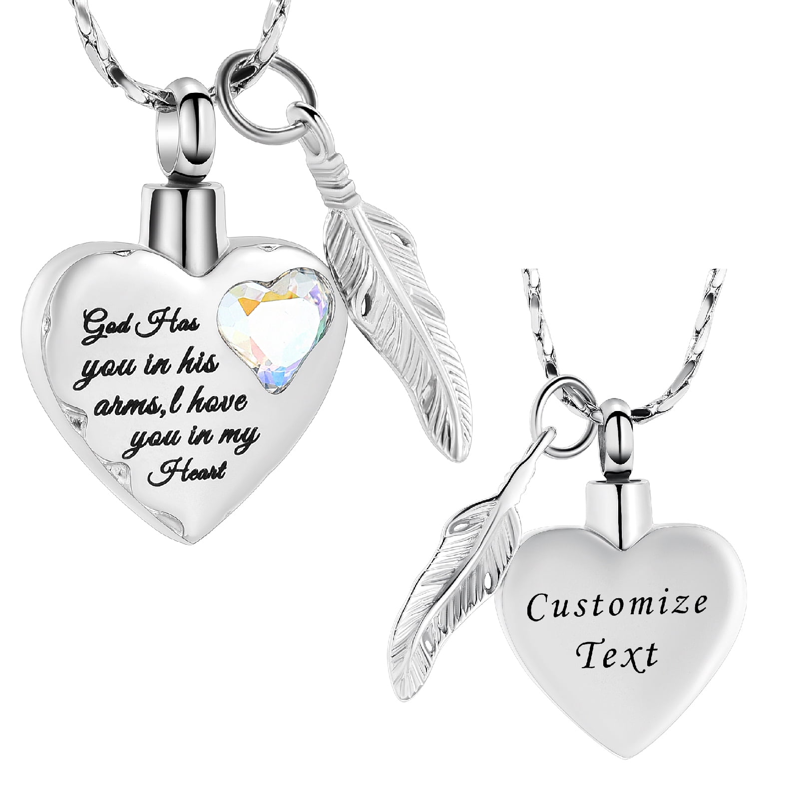 June Birthstone Heart with Feather Cremation Jewelry for Ashes Urn ...