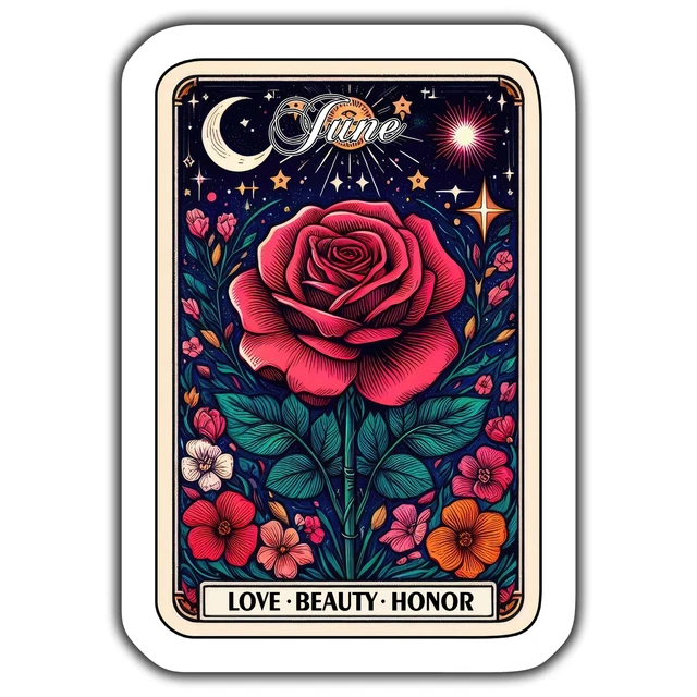 June Rose Sticker, Love Beauty Honor, Botanical Art, Cosmic Night ...